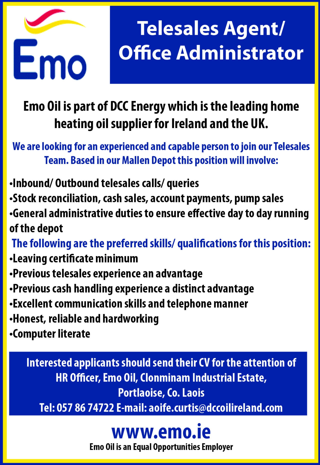 Jobs Alert: Emo Oil is hiring - Laois Live