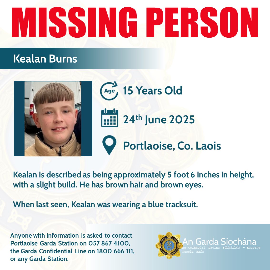 Appeal issued over a teenage boy missing from Laois for a week - Laois Live